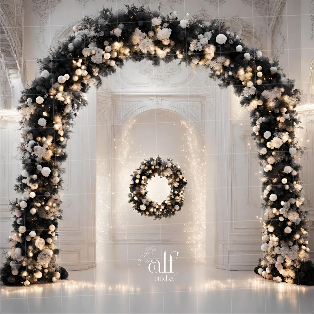 Black Christmas Arch Backdrop Elegant Holiday Noir Decor Midnight Arch ...