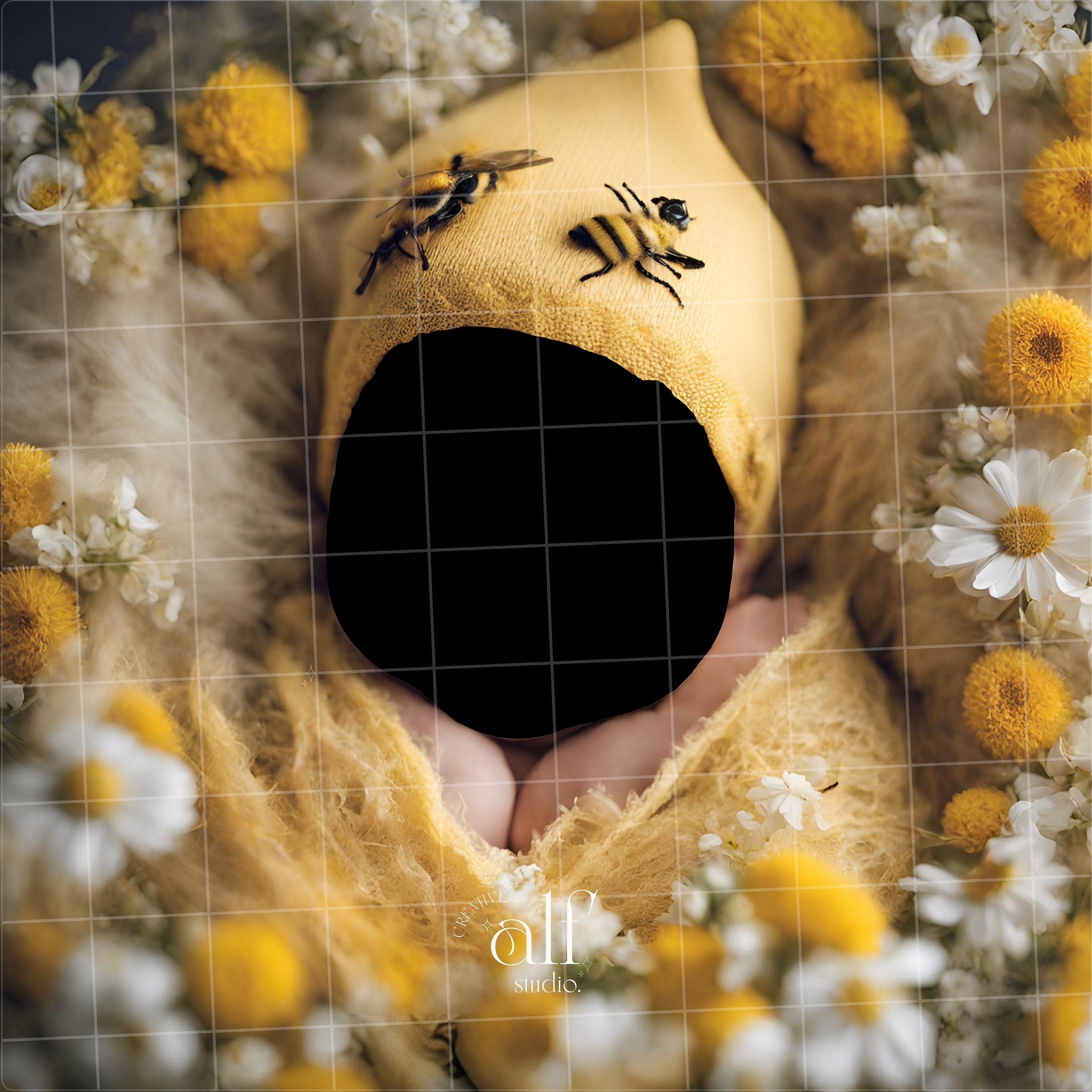 Newborn Bee Backdrop Yellow Baby Add Face Insert Background Bee Baby ...