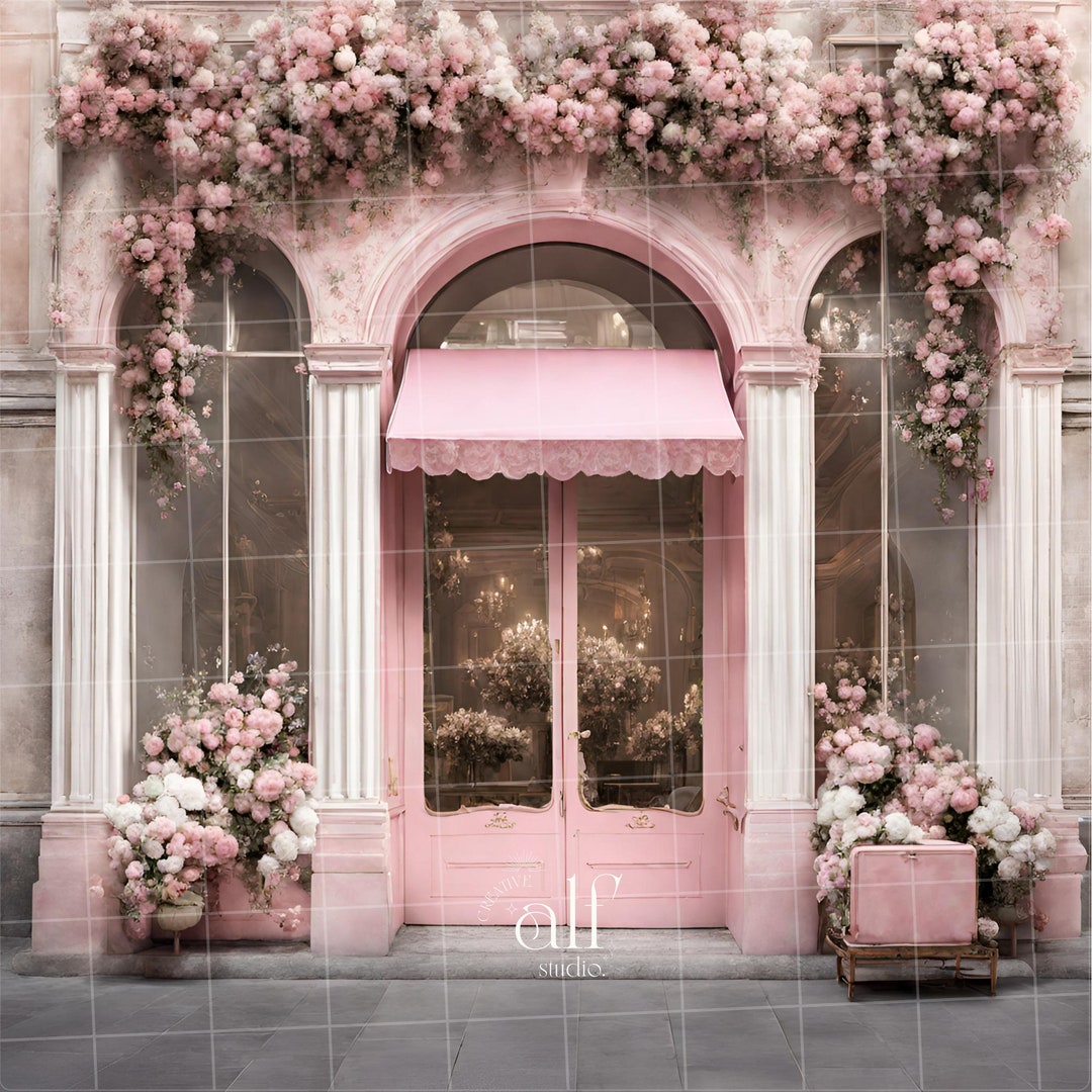 Flower Storefront Backdrop Floral Store Overlays Pink Floral Door ...
