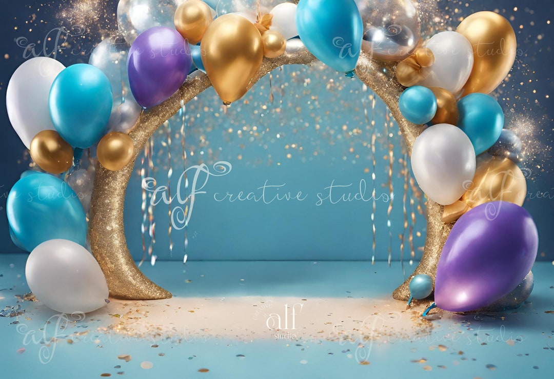 Birthday Digital Backgrounds Blue Balloon Arch Backdrops Boy's Birthday ...