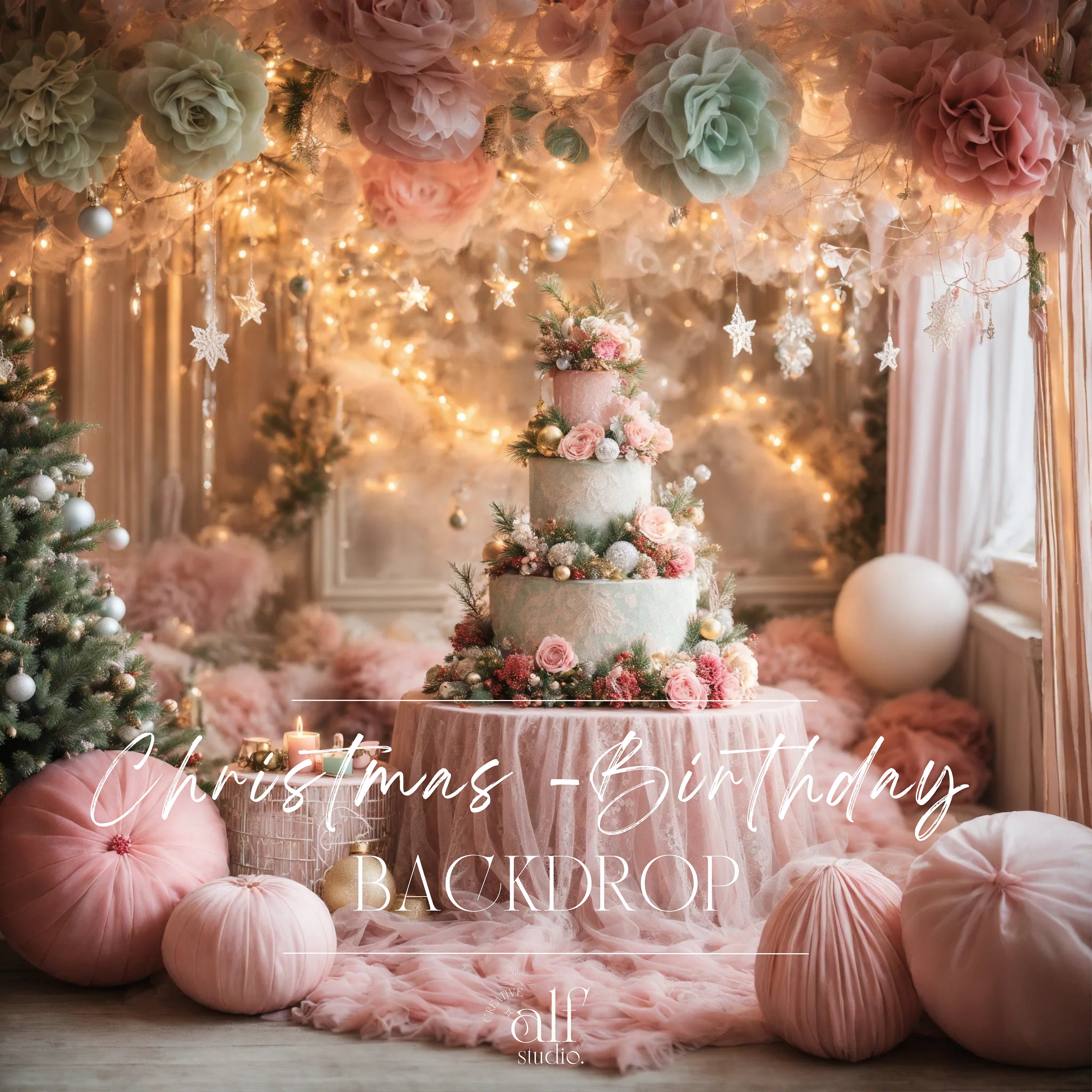 Pinky Christmas Birthday Backdrop Pink Tones Fairytale Kids Birthdays ...