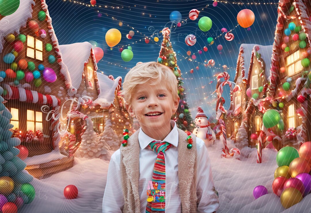 Gingerbread House Xmas Scene Candyland Holiday Path Backdrop Sweet ...