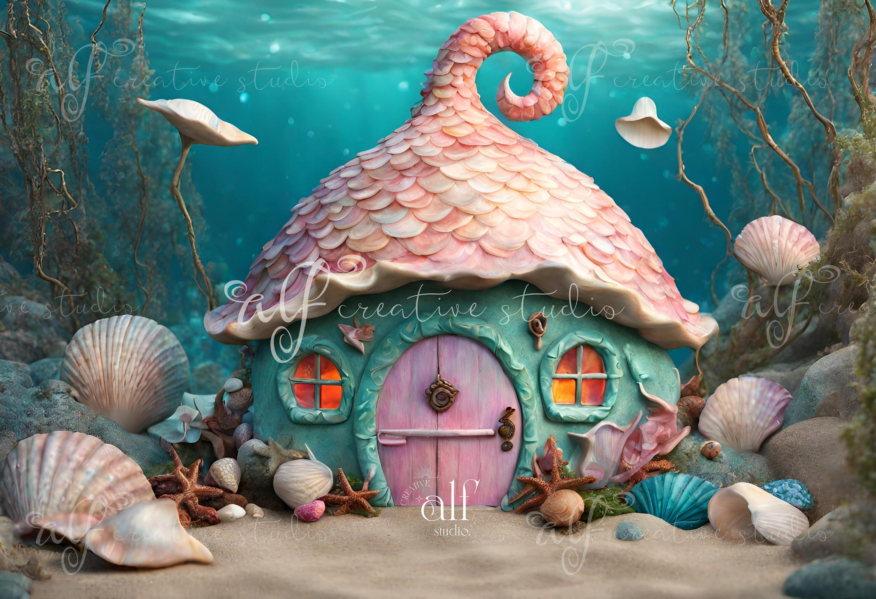 Mermaid Birthday Whimsical Sea Creatures Composite Element Sea Nymph ...