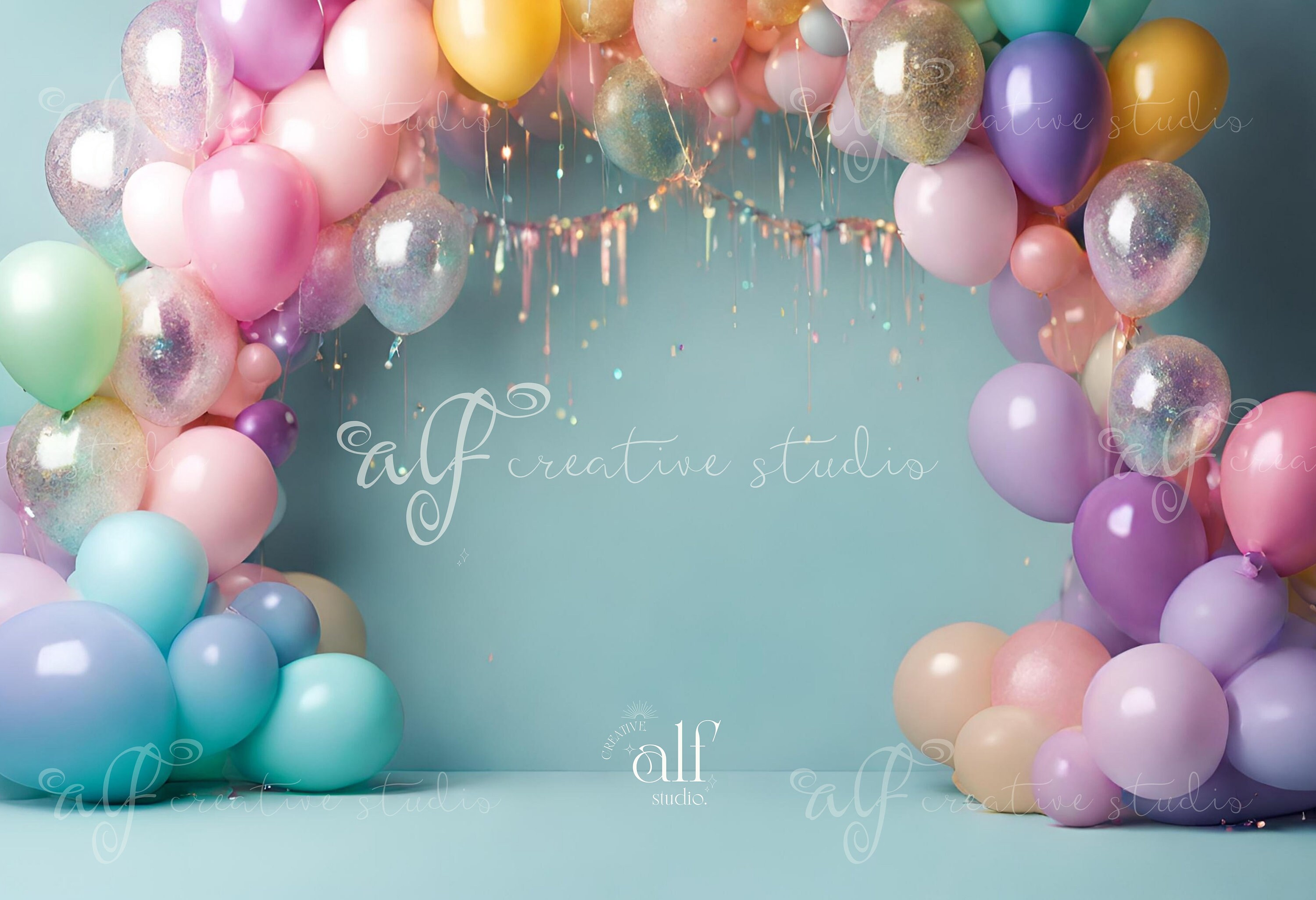 Birthday Backgrounds Balloon Arch Backdrops Birthday Overlays Cake ...