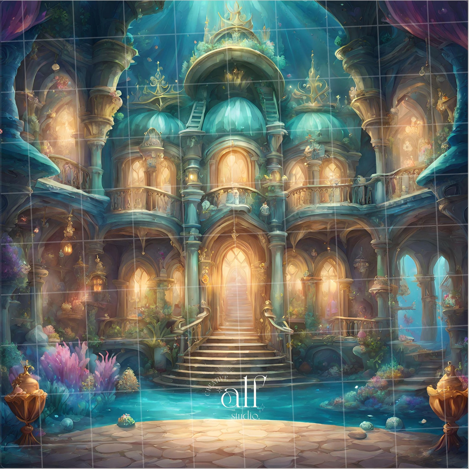 Underwater Sea Castle Backdrop Fantasy Mermaid Kingdom Background ...