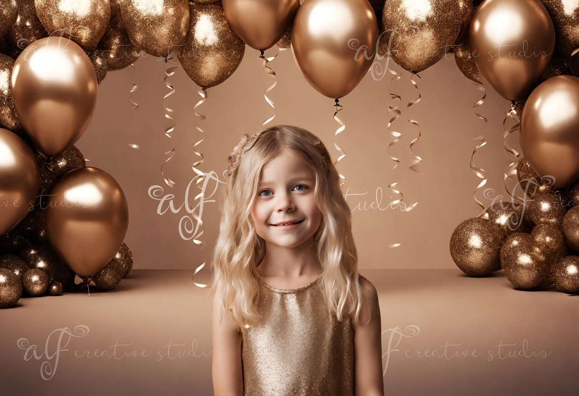 Bronze Balloon Arch Backdrop: Birthday Cake Smash Overlay (digital ...