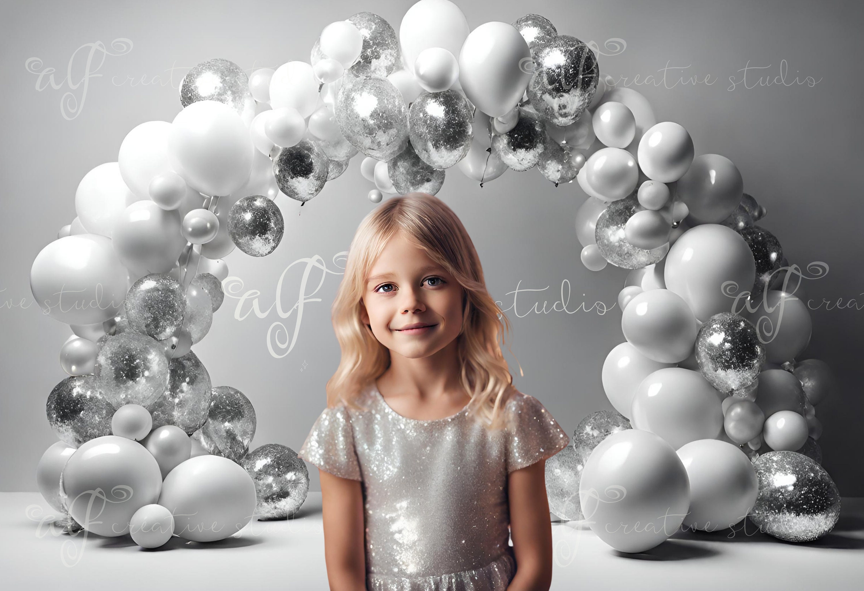 Balloon Arch Digital Wallpaper Birthday Overlays Studio Backdrop Cake ...