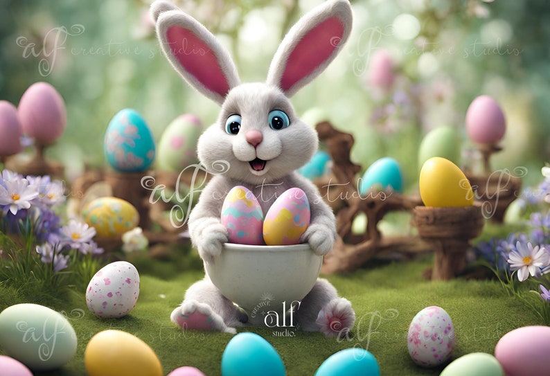 Happy Easter Digital Wallpaper Easter Bunny Themed Photo Session Egg ...