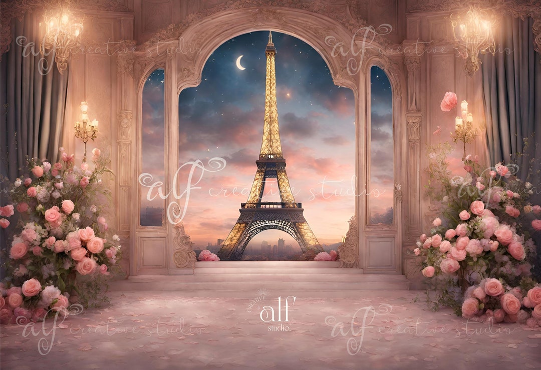 Eiffel Themed Wedding Backdrop in a Palace Digital Backgrounds for ...