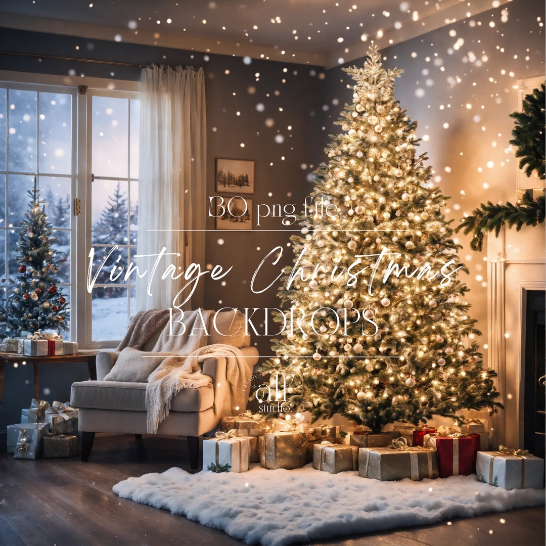 30 Christmas Backdrops Watercolor Vintage Christmas Digital Background ...