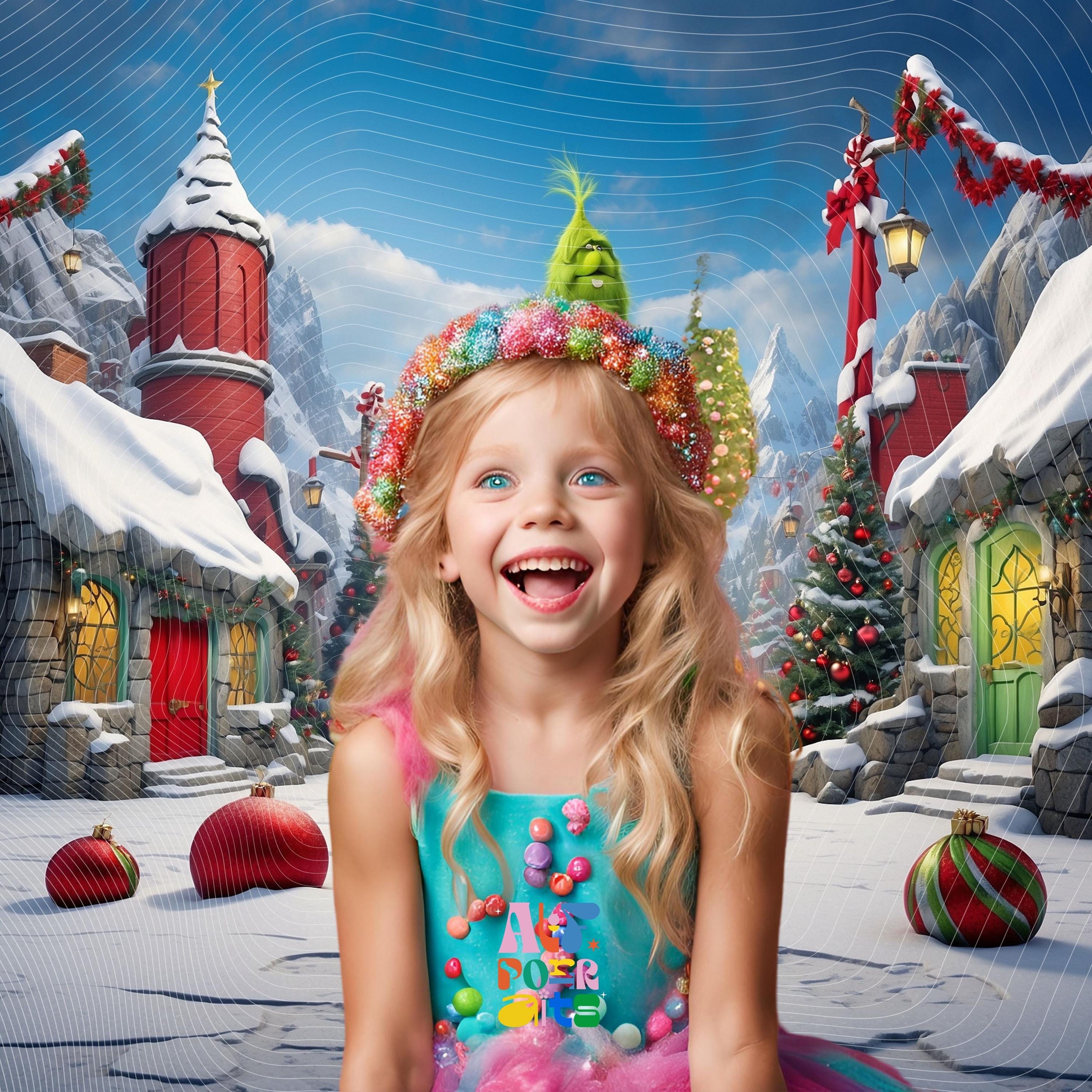 Whoville Backdrop Women's Dr. Seuss The Grinch Mount Crumpit Winter ...