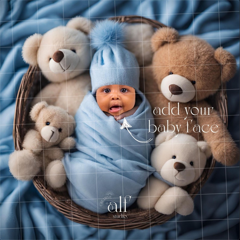 Magical Blue Newborn Backdrop Add Face Insert Baby Backgrounds Teddy ...