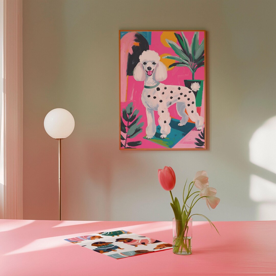 White Poodle Art Print: Abstract Dog Portrait, Modern Home Decor ...