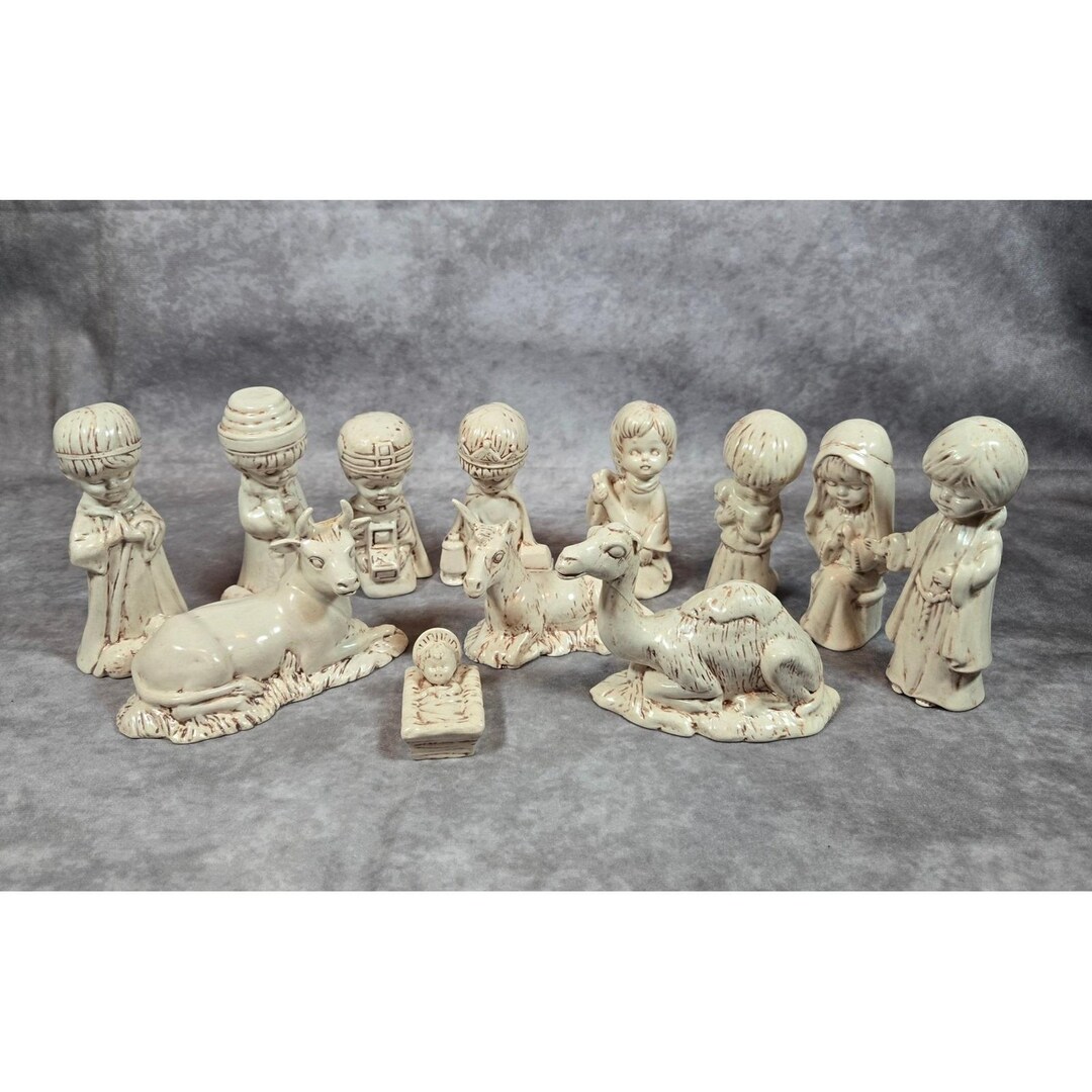 Vintage Nativity Set Glazed Cream Ceramic Christmas Duncan Enterprises ...