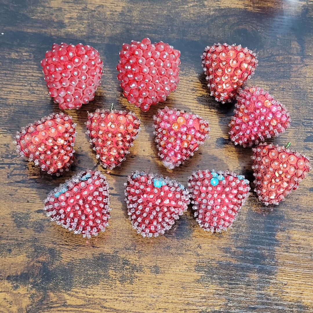 Vintage Sequin Beaded Fruit Strawberries Kitchen Decor Retro Lot of 11 ...