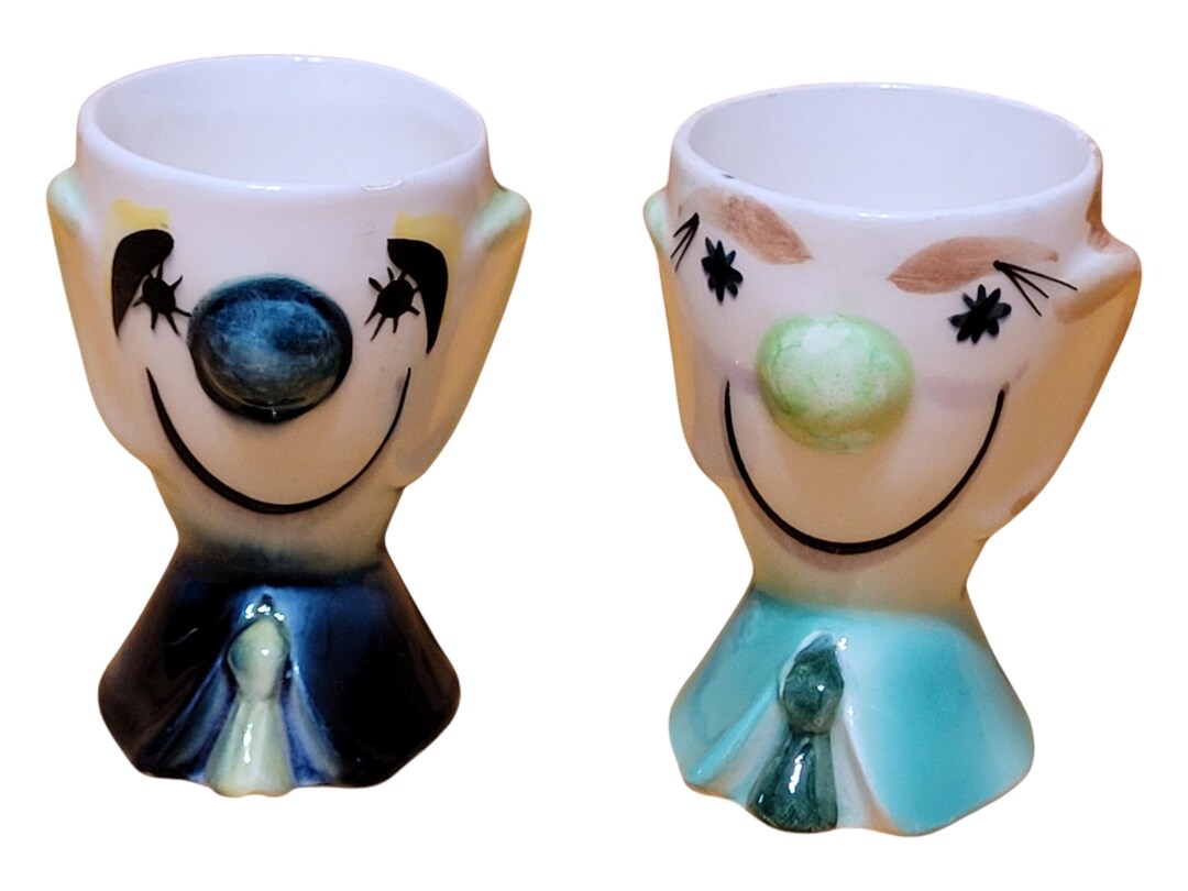 Lefton Anthropomorphic Egg Cups Clown Ceramic Blue Novelty Decor - Etsy
