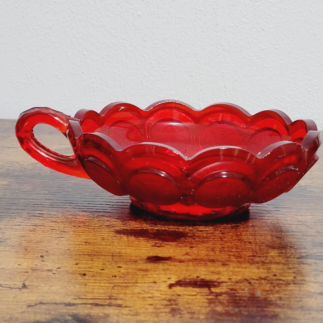Vintage Fostoria Coin Glass Ruby Red Candy Nut Nappy Dish With Handle ...