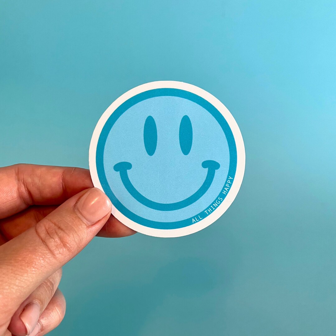 Blue Smiley Face Sticker - Etsy
