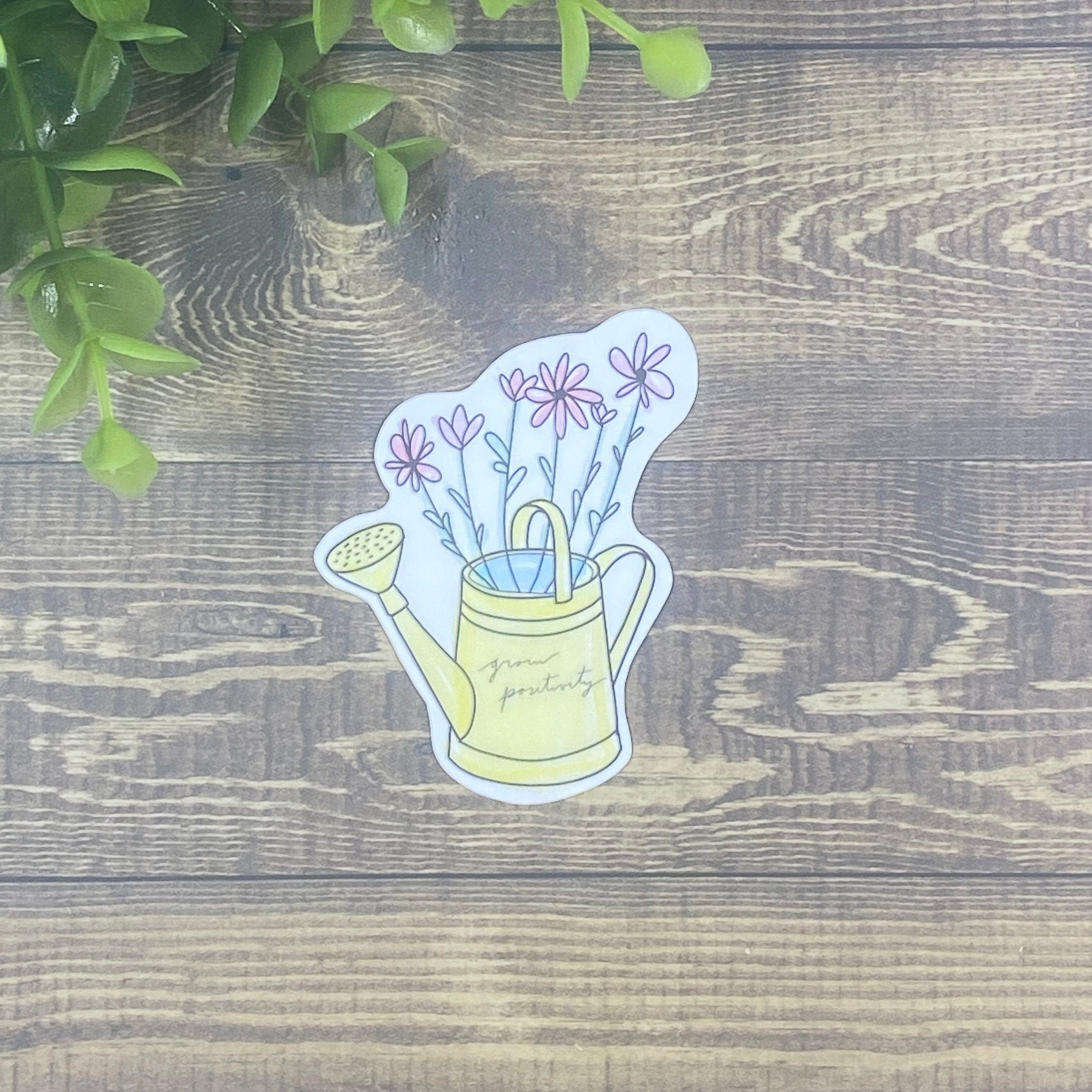 Grow positivity flower. sticker / spring watering can flowers | Etsy