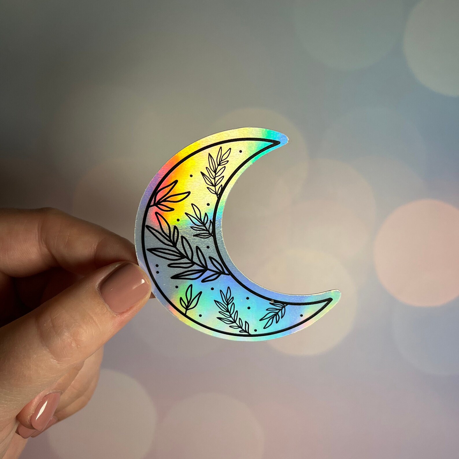 Holographic Moon Sticker | Nature Sticker | Silver Holographic | Shiny ...