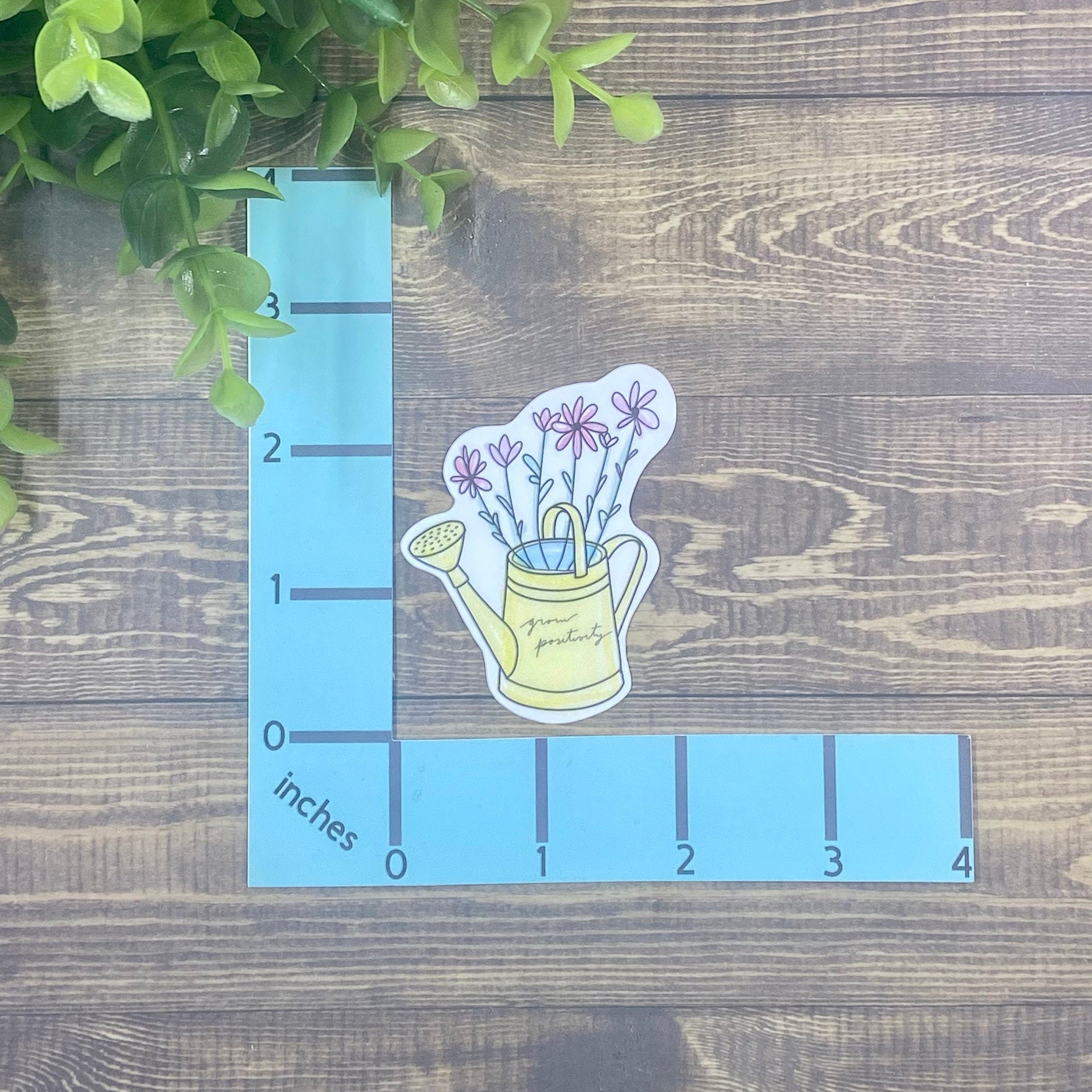 Grow positivity flower. sticker / spring watering can flowers | Etsy