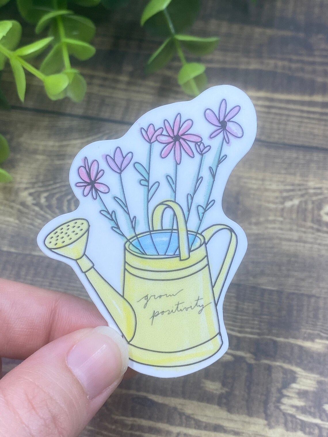Grow positivity flower. sticker / spring watering can flowers | Etsy