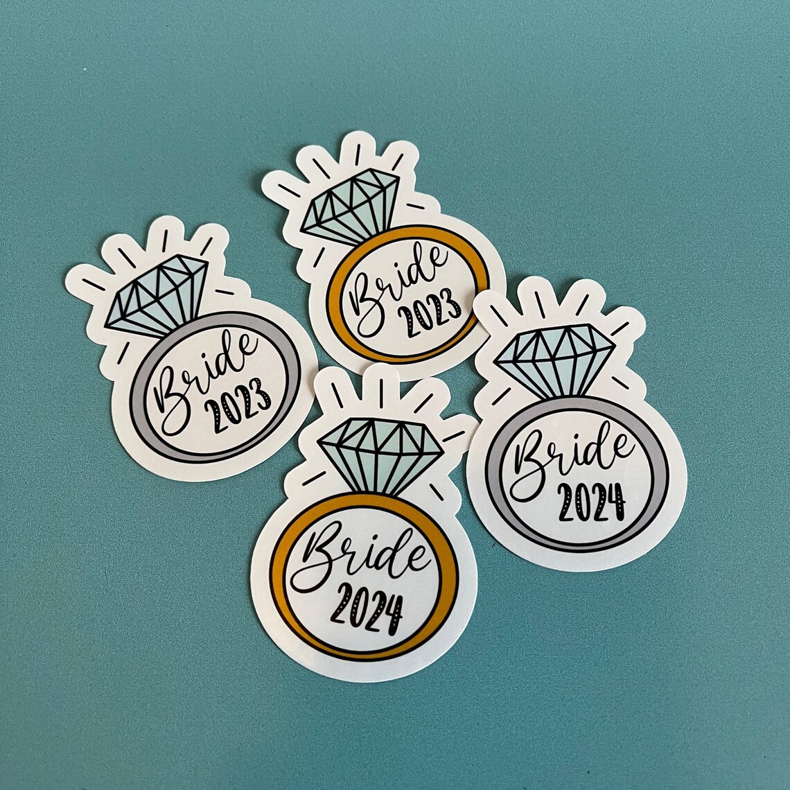 Bride 2024-2030 Engagement Sticker | Silver or Gold Ring | Custom Year ...