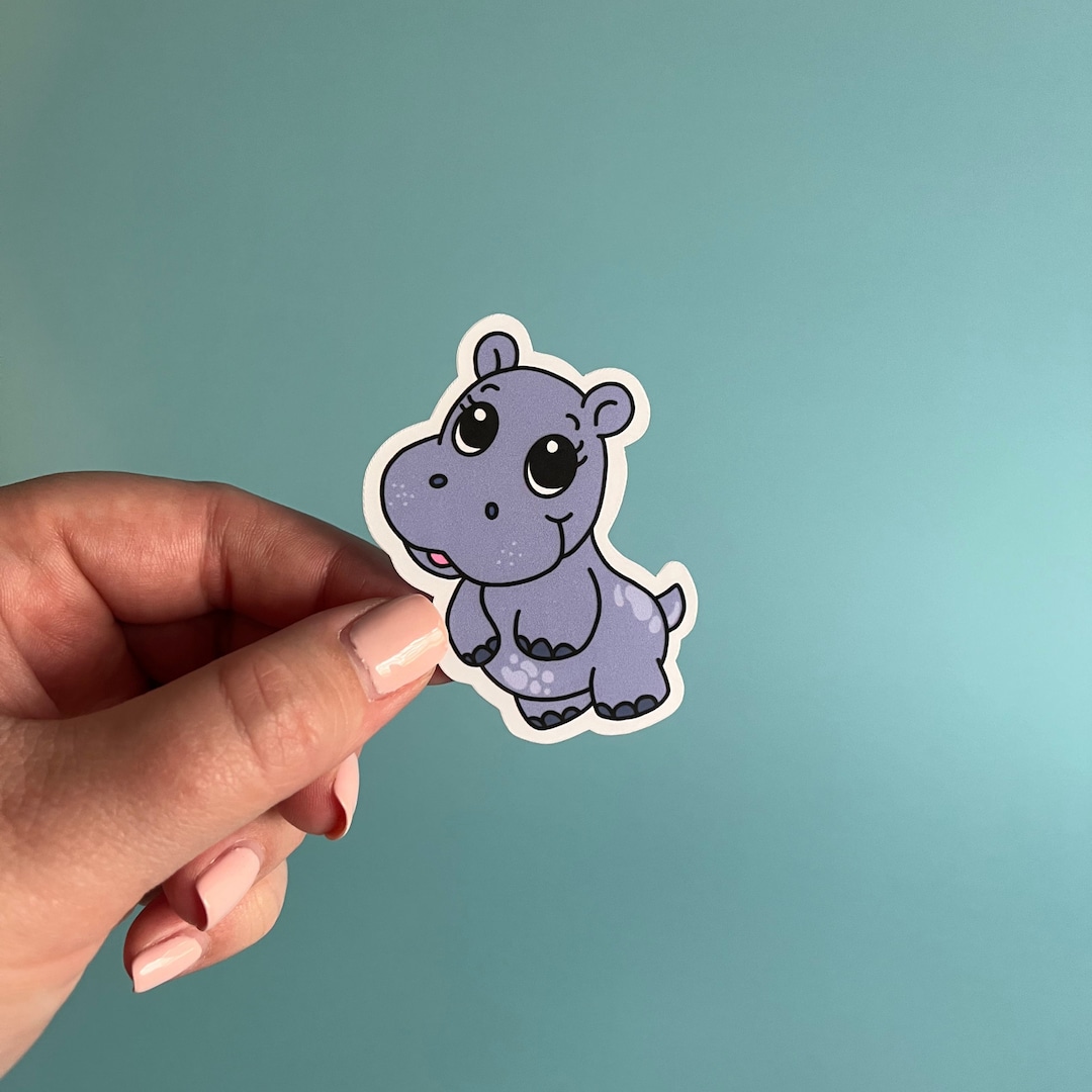 Hippo Sticker | Cute Hippopotamus Sticker | Cartoon Hippo | Waterproof ...