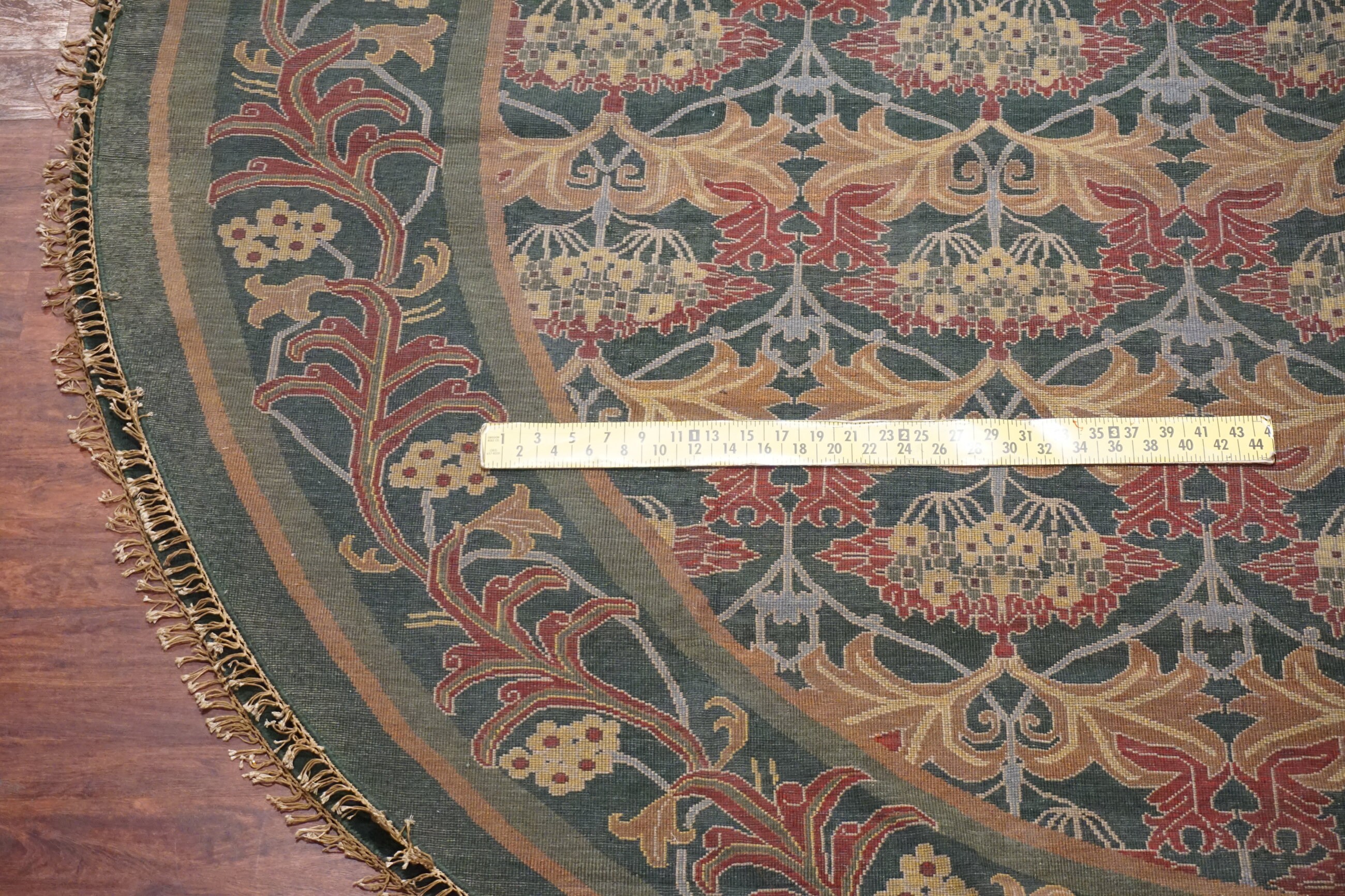 14X14 Green Round William Morris Area Rug Art & Craft Hand Knotted and ...
