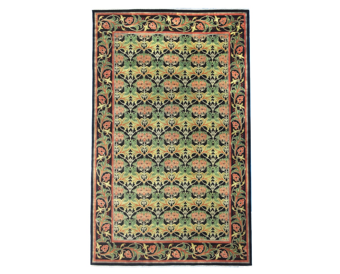 William Morris Inspired Area Rug Hand-knotted Wool Oriental Carpet - Etsy