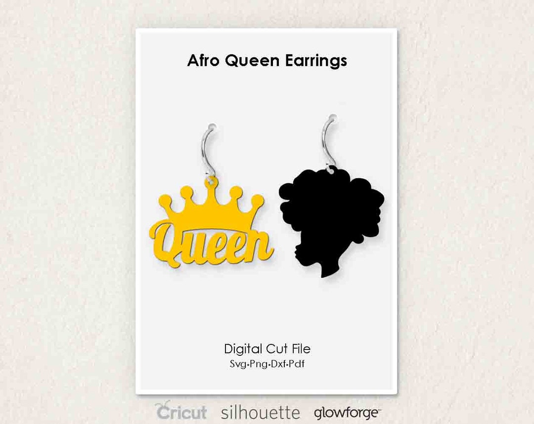 BLM Afro Queen Crown Earring, Svg Dxf Pdf Png Formats, Cricut ...