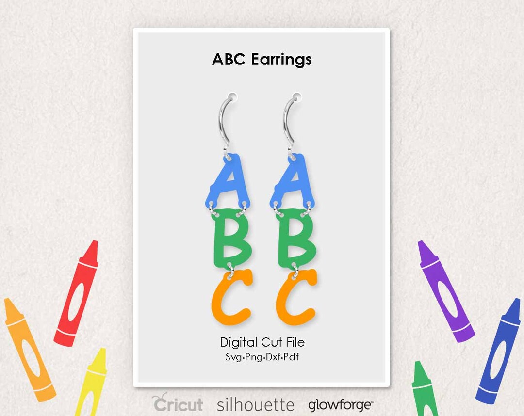 ABC Earrings, Back to School, Kindergarten, Svg Dxf Pdf Png Formats ...
