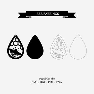 Bee Honeycomb Teardrop Stacked Earring, Svg Dxf Pdf Png Formats, Cricut ...