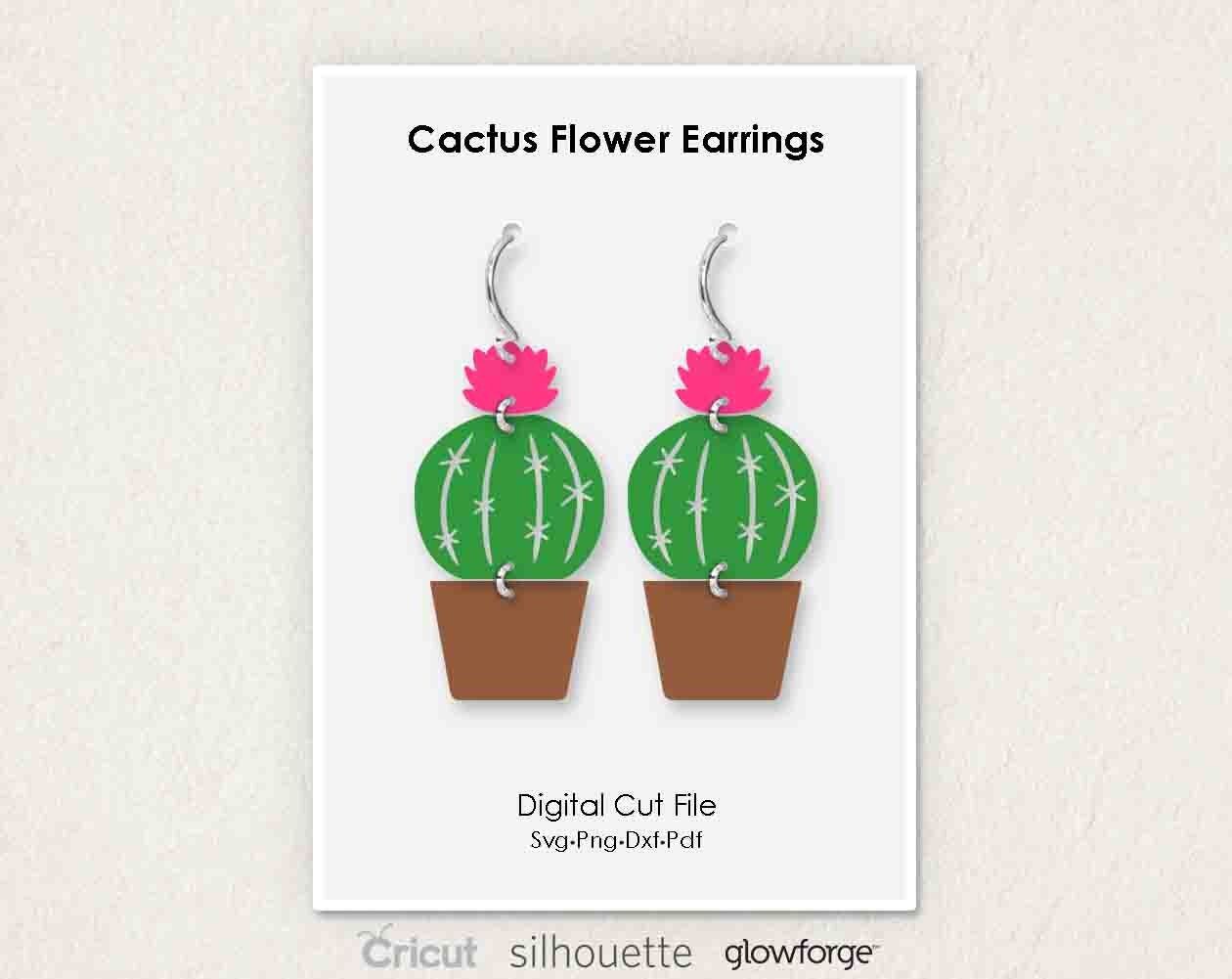 Cactus Flower Earring Svg Dxf Pdf Png Formats Cricut - Etsy