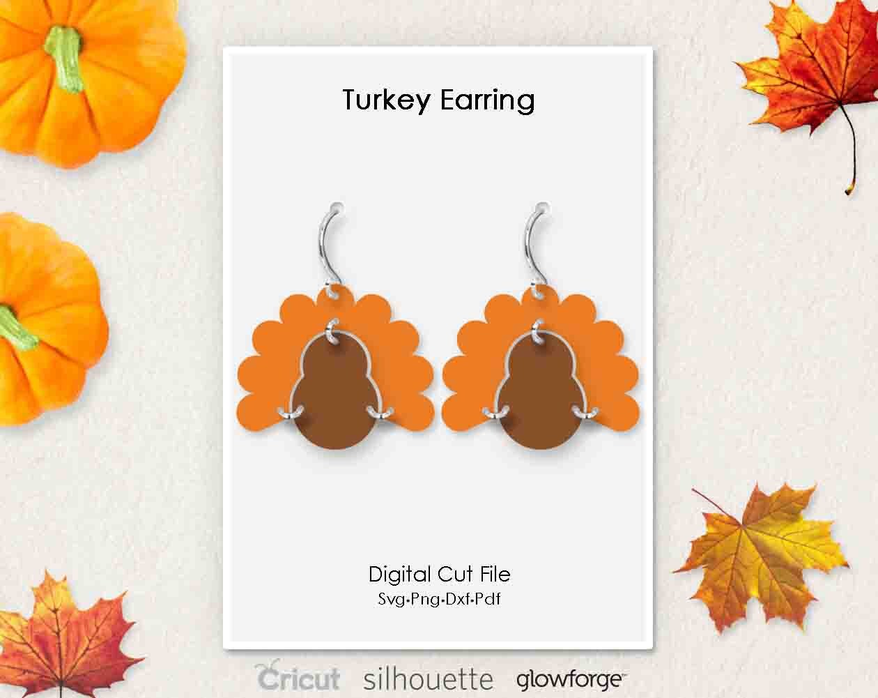Turkey Thanksgiving Earring Svg Dxf Pdf Png Formats - Etsy