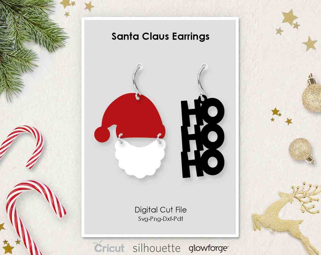 Christmas Santa Claus Hat Beard Earring, Svg Dxf Pdf Png Formats ...