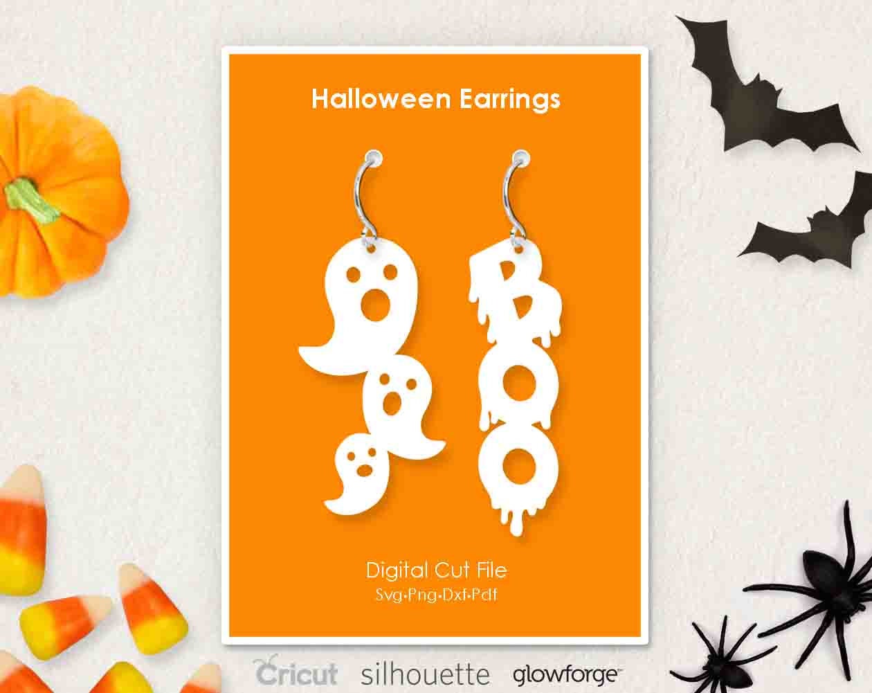 Halloween Ghost Boo Earring Svg Dxf Pdf Png Formats Cricut - Etsy