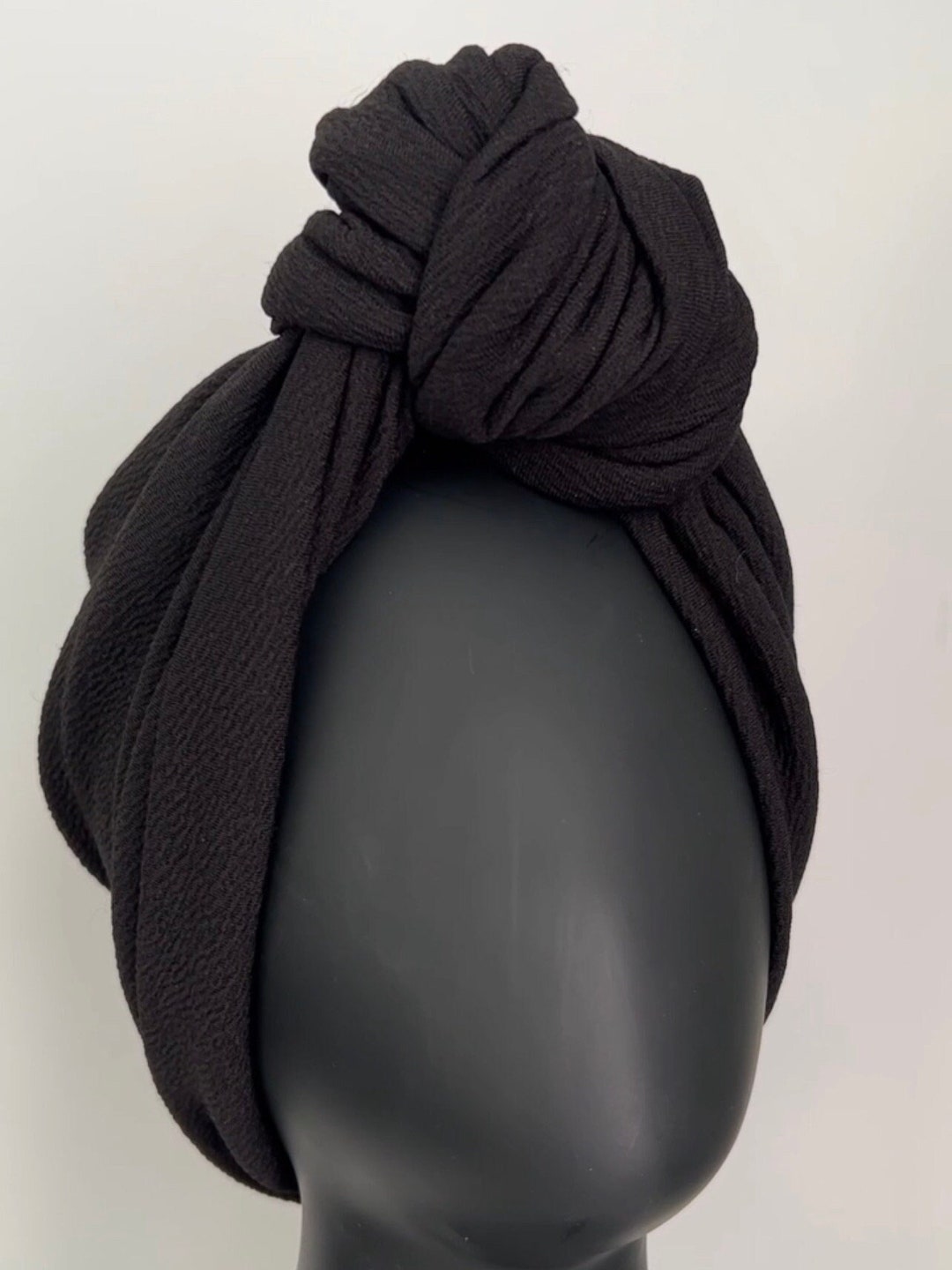 Black Crepe Big Knot Turban: Pre-tied Adjustable Head Wrap - Etsy