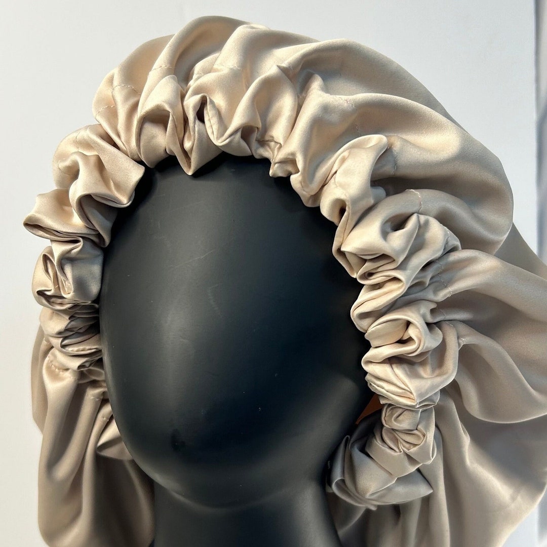 Large Silk Satin Hair Bonnet Scrunchie Set Adjustable & Fully ...