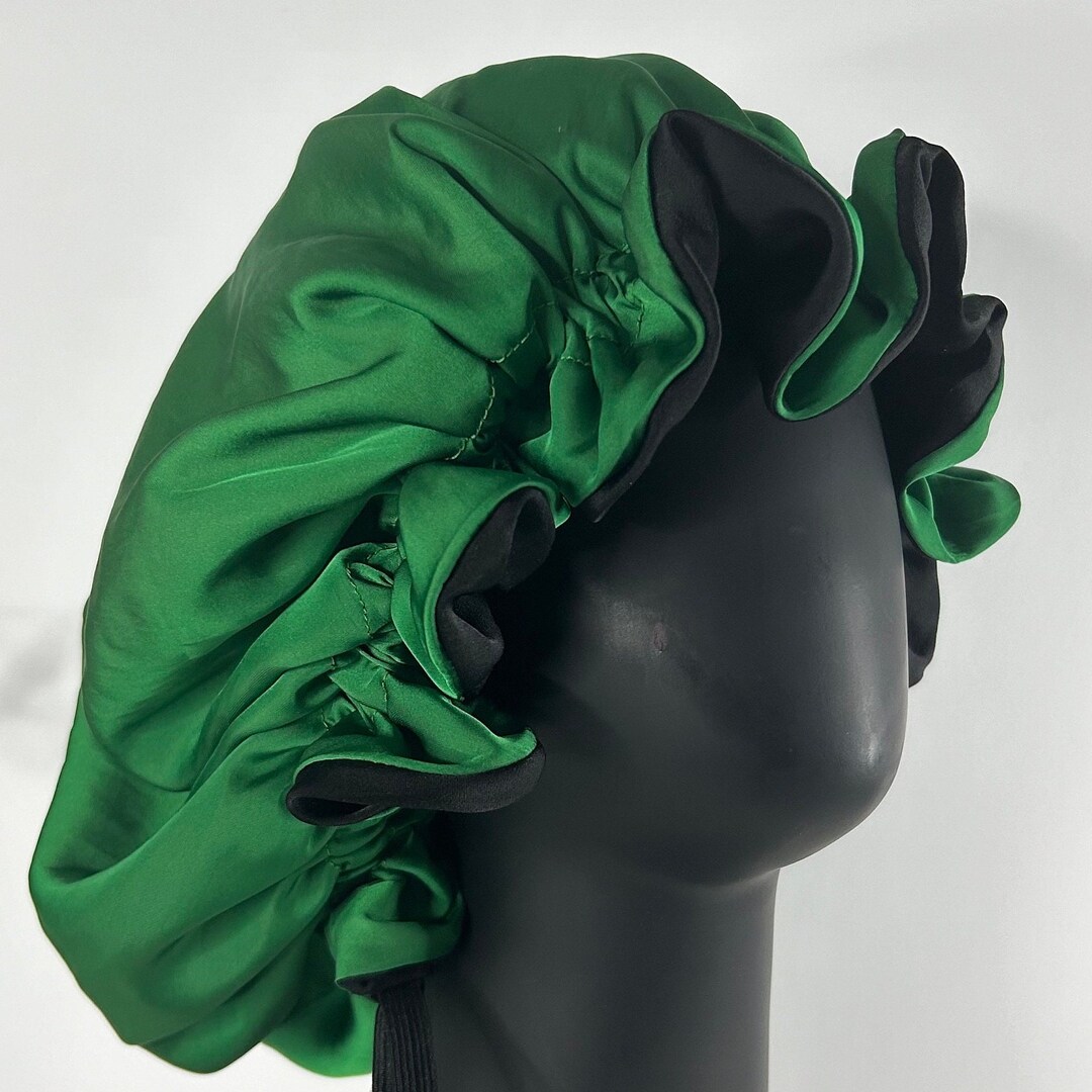 Oversize XL Green Silk Bonnet for Natural Curly Long or Afro Hair Woman ...