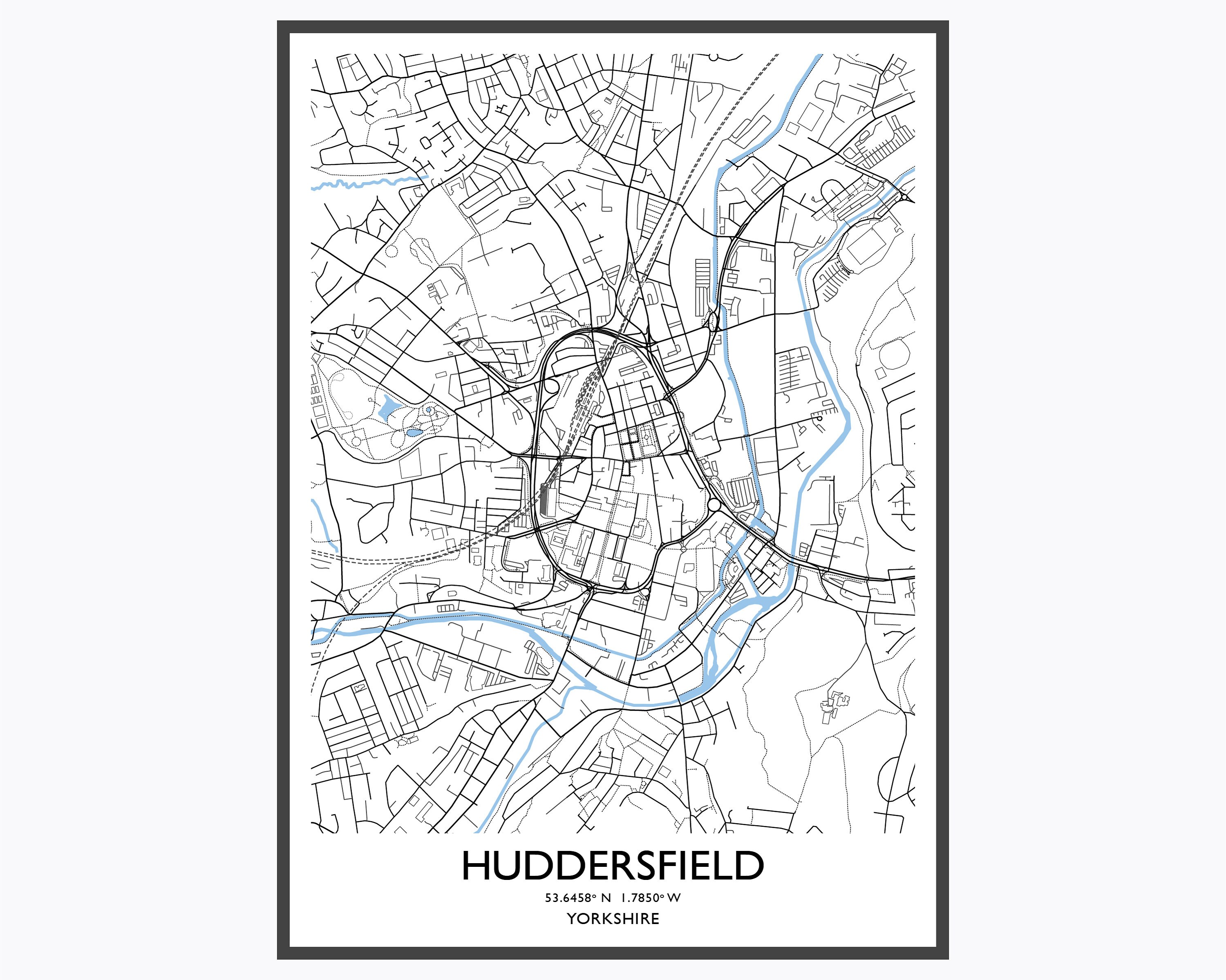 Huddersfield Centre Map Print Download Town Street Map | Etsy