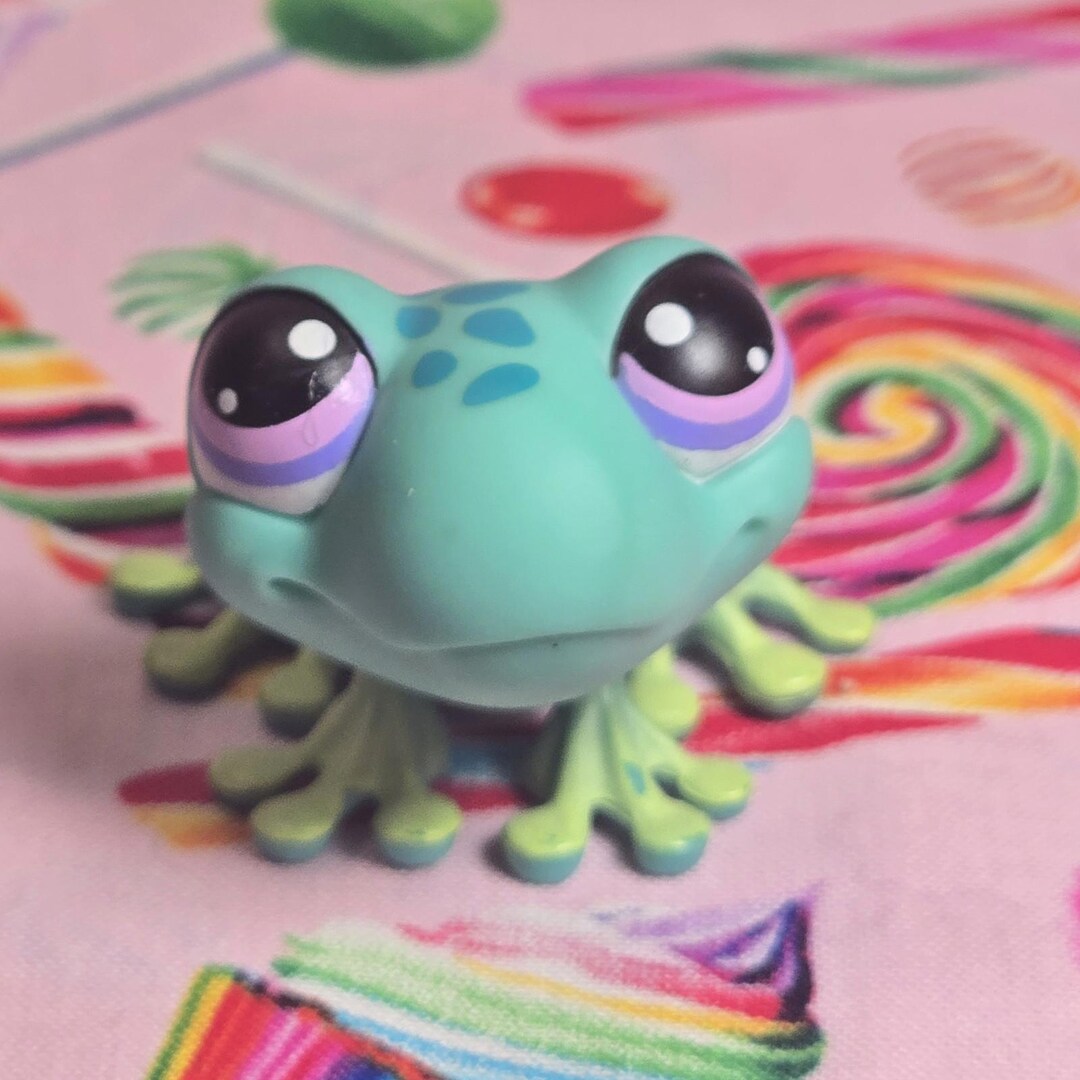 Littlest Pet Shop Authentic LPS #155 Green Teal Frog Purple Pink Eyes ...