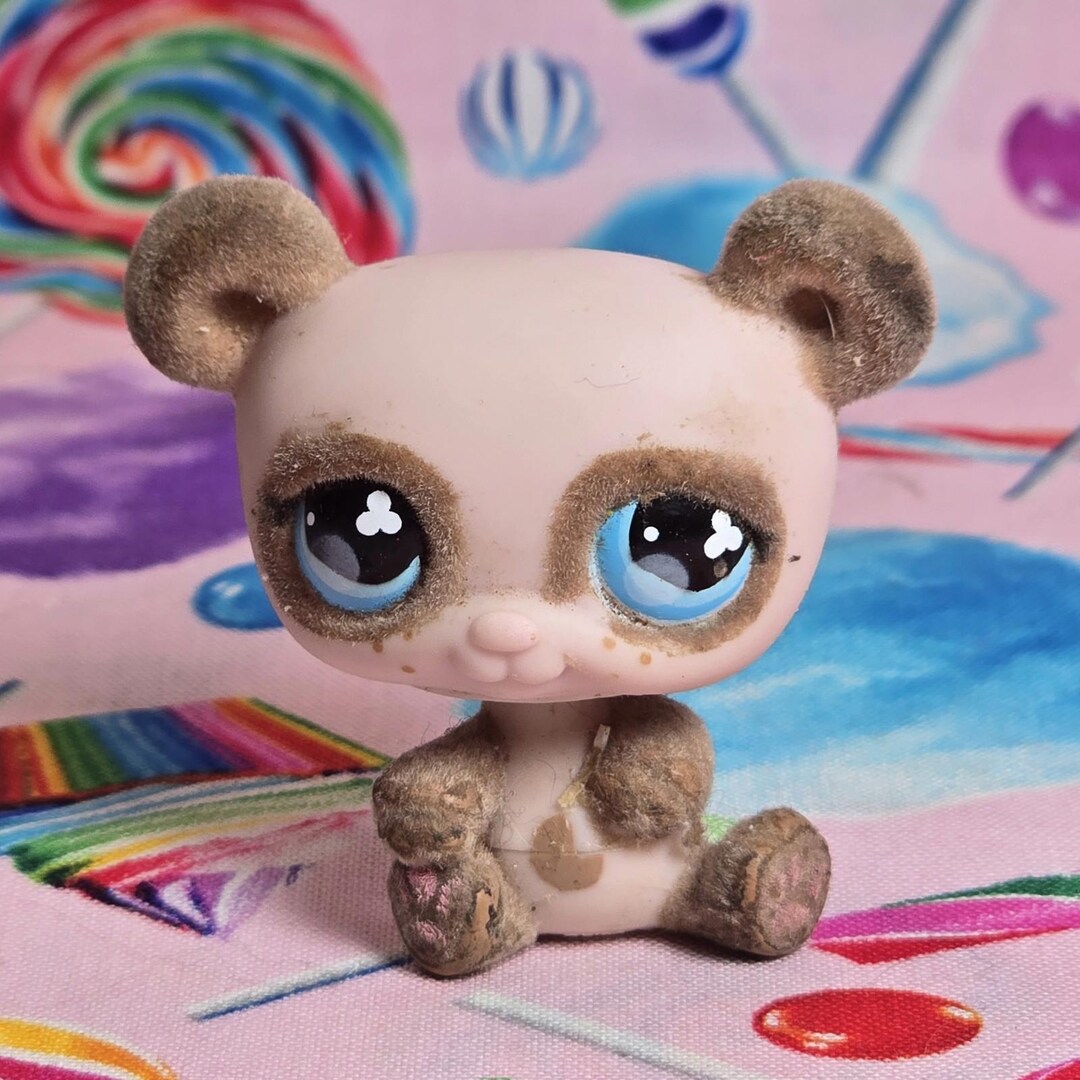 Littlest Pet Shop Authentic LPS #645 Tan Brown Flocked Fur Panda Bear ...