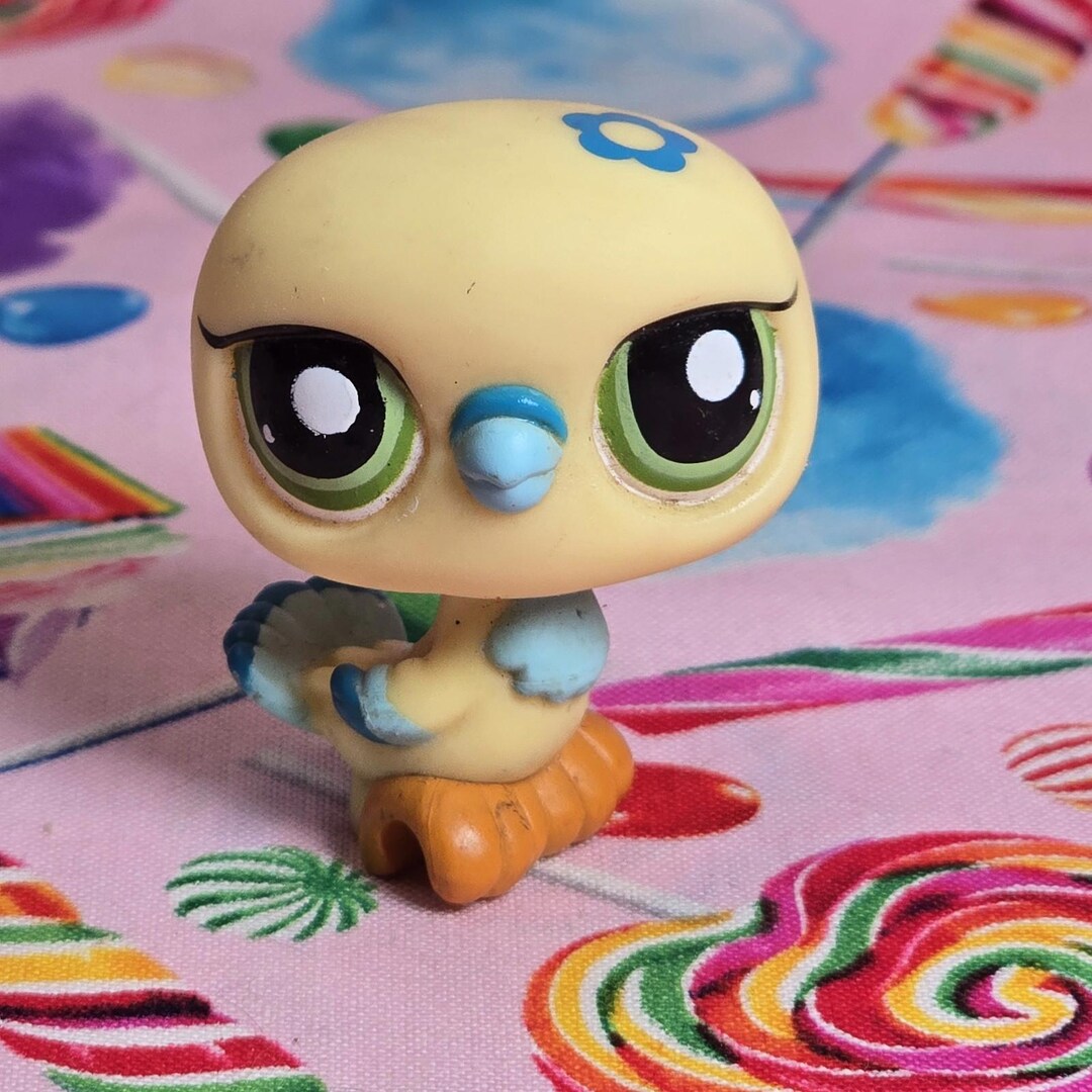 Littlest Pet Shop Authentic LPS #1907 Pigeon Bird Yellow Blue Flower ...