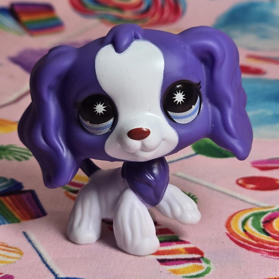 Littlest Pet Shop Authentic LPS G7 #161 Cocker Spaniel Dog Purple White ...