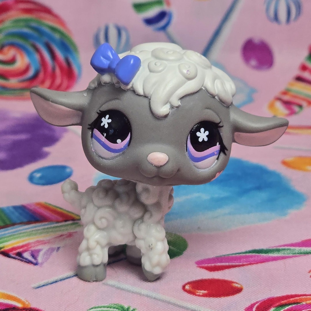 Littlest Pet Shop Authentic LPS #549 Gray White Sheep Lamb Blue Bow ...