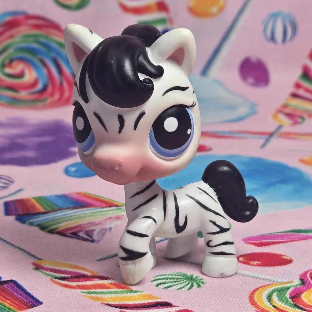 Littlest Pet Shop Authentic LPS #392 Black White Zebra Stripe Blue Eyes ...