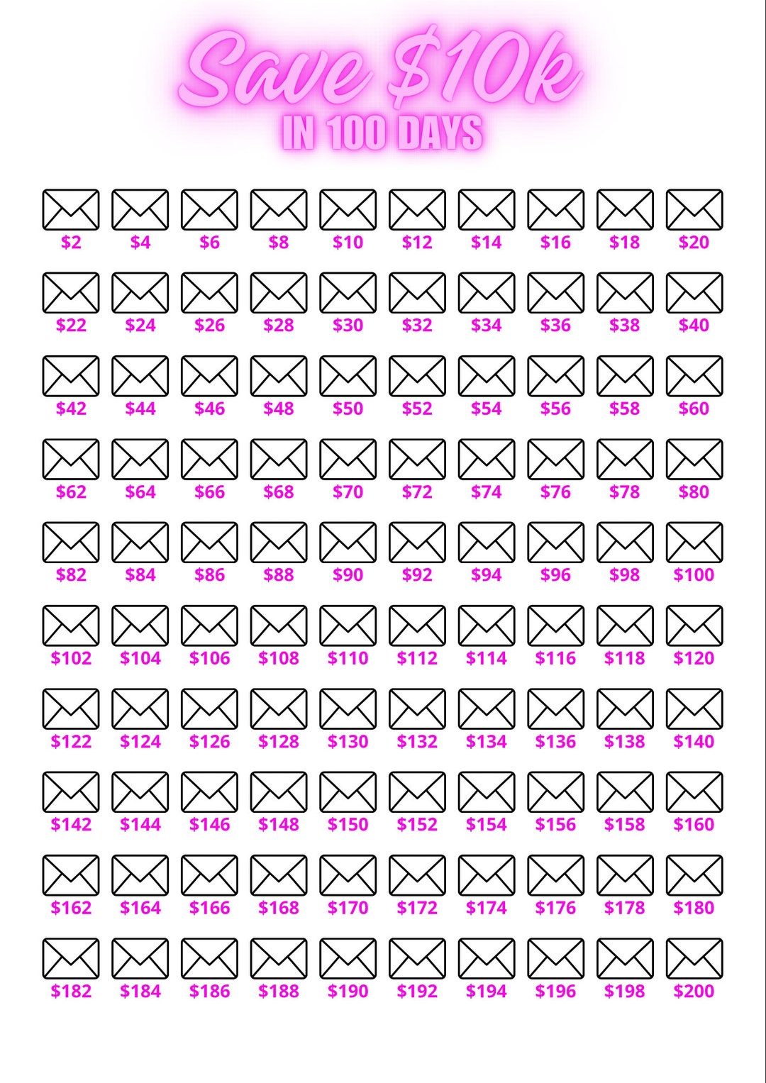 Printable DIGITAL DOWNLOAD Template Saving Challenge Money Saving