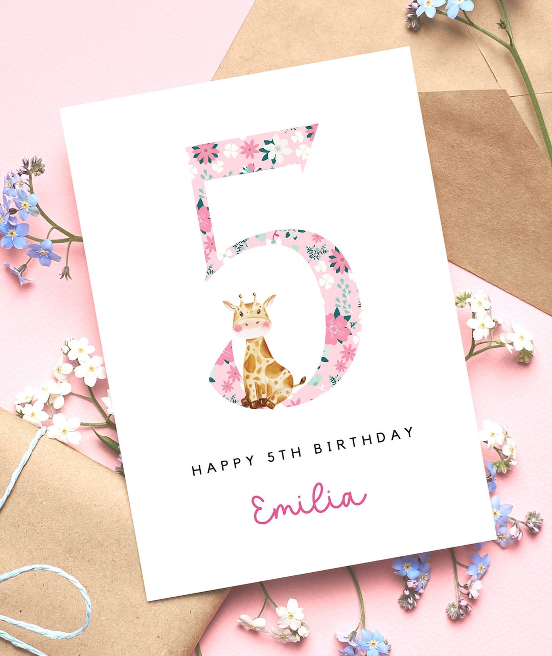Personalized Girls 5th Birthday Card Fifth Birthday Cute Baby - Etsy