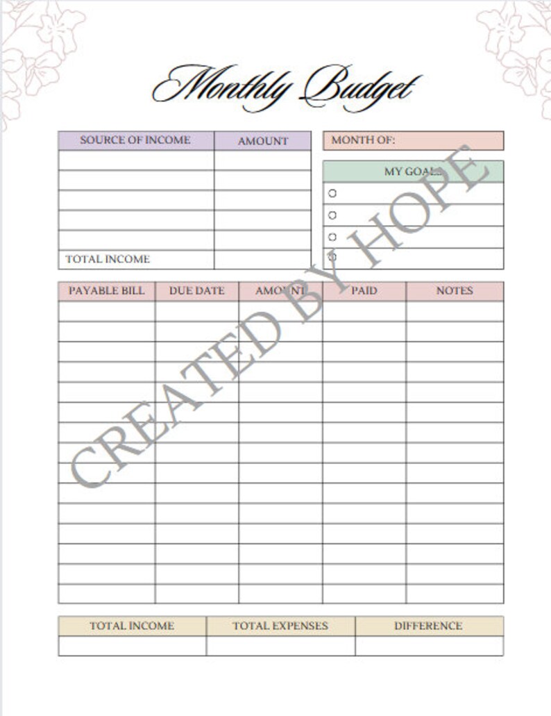Cute Monthly BUDGET Worksheet PDF - Etsy